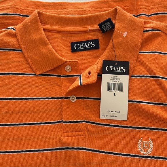 Chaps | Shirts | Chaps Lifeboat Polo Orange Wblue Stripe Sz L | Poshmark